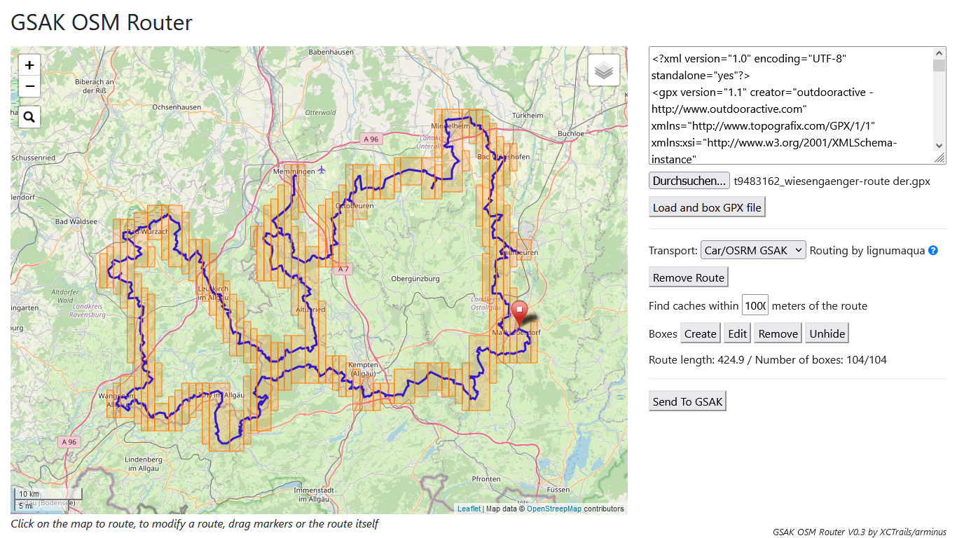 Pocket query for caches around a .gpx-track when track is long (>400km ...