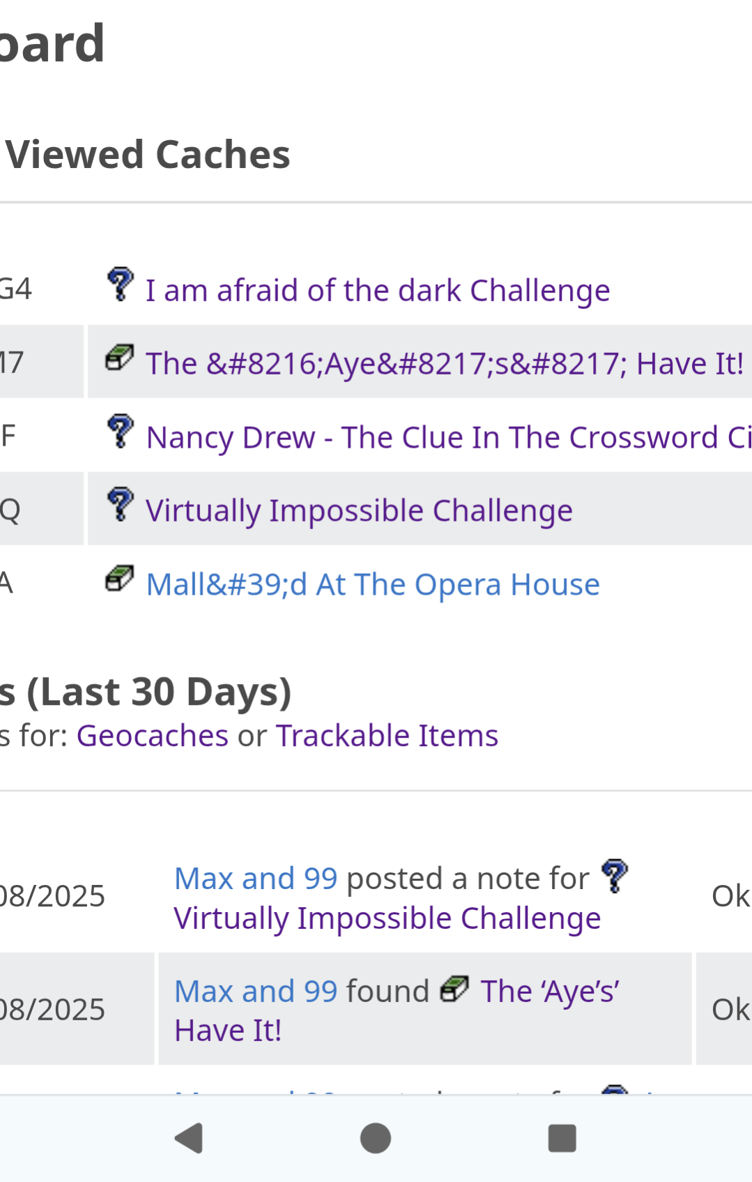 HTML character references in "Recently Viewed Caches" - Website - Geocaching Forums