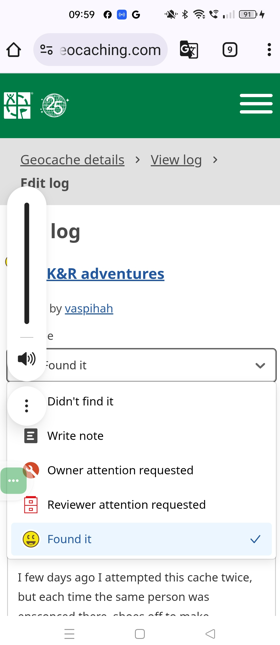 Android - Delete my log - Experimental features - Geocaching Forums